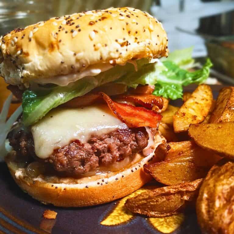 Venison Burgers with Bacon, White Cheddar & Caramelized Sweet Onion